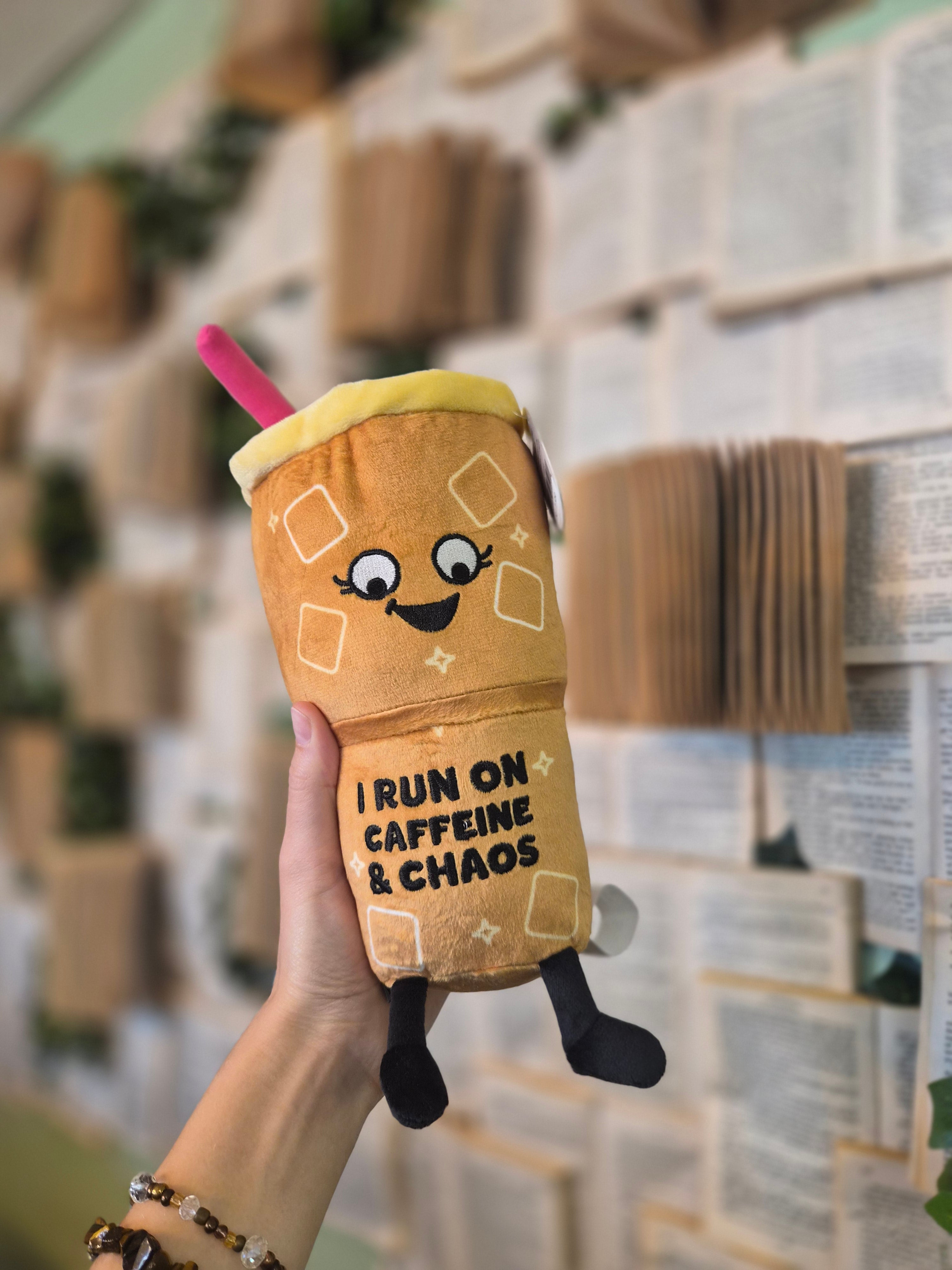 "I Run On Caffeine" Iced Coffee Plush – Pages & Peonies